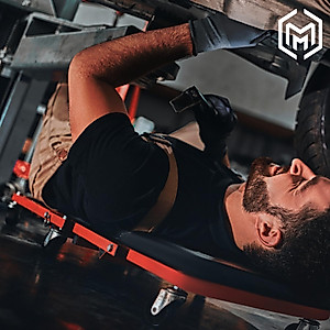 M-AUTO Heavy-Duty Convertible Mechanic Creeper, Z-Creeper 2-in-1 Creeper and Seat 48" Padded Adjustable Headrest Roller Garage Chair with 7 Swivel Casters for Washing, Detailing, Maintenance, Red