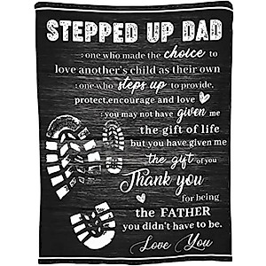 HAXOILO Stepped Up Dad Gifts Blanket to My Bonus Dad Father Daddy Throws Gifts for Fathers Day Birthday 80x60 in