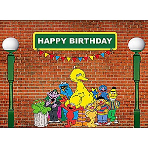 Menggege Brick Wall Photography Backdrops Sesame Street First 1st Second 2nd Third 3rd Boy Girl Birthday Party Banner Baby Shower Photo Background Supply Decoration 7x5ft Vinyl