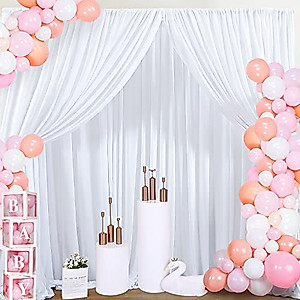 10ftx20ft White Thick Wrinkle Free Backdrop Curtain Panels for Parties, 4 Panels 5ftx10ft Polyester Photography Backdrop Drapes, Wedding Birthday Party Baby Shower