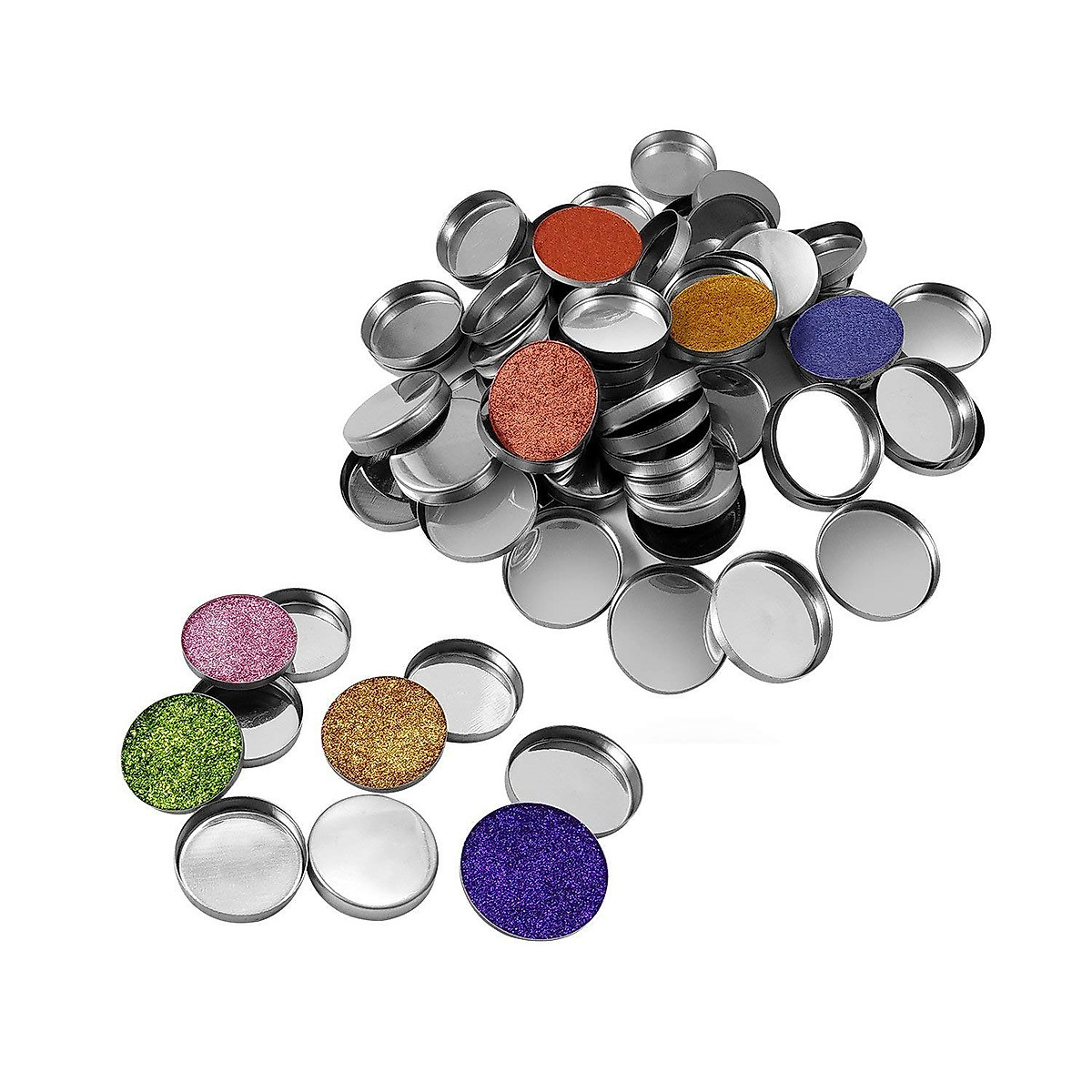 Allwon 56 Pack Empty Round Metal Pans Size 26mm for Eyeshadow Palette Magnetic Makeup Palette (Height 3.5 mm)