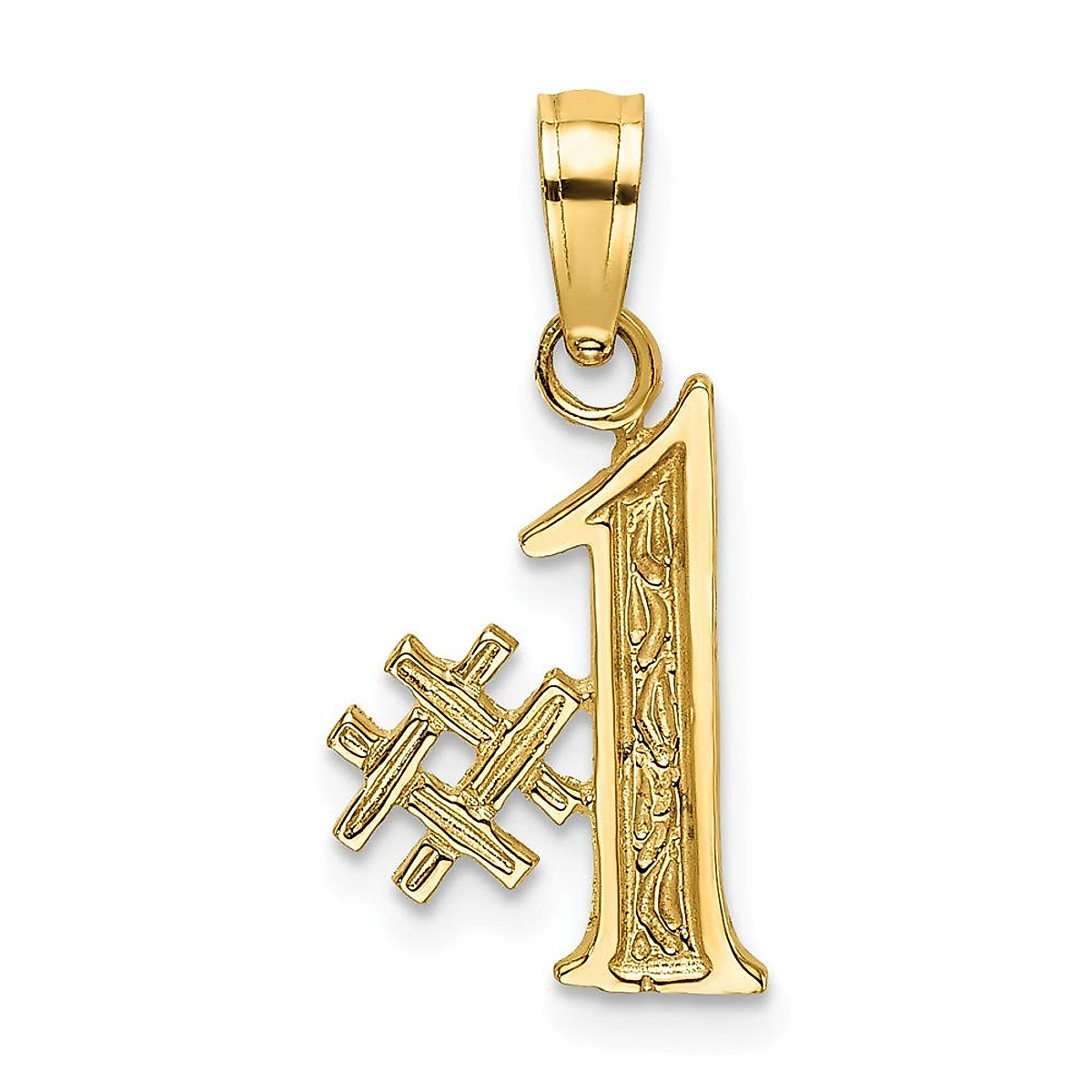 Solid 14k Yellow Gold Number One # 1 Charm Pendant - 13mm x 8mm