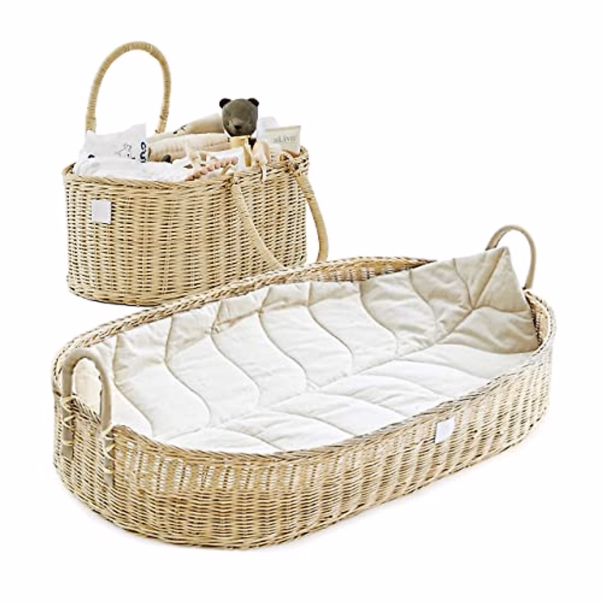 BEBE BASK Premium Nursery Bundle - Matching Baby Changing Basket & Baby Diaper Caddy Organizer - Handmade & Organic