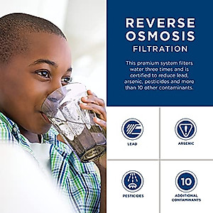 GE Reverse Osmosis System & Under Sink Water Filter | Faucet & Easy Install Kit Included | Premium Filtration Reduces Lead, Chlorine & More | Replace Filters Every 6 Months | GXRM10RBL