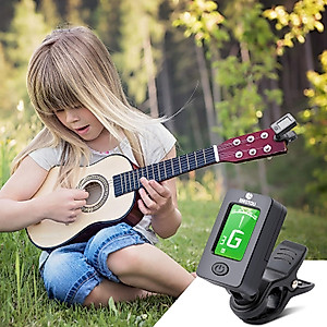 BROTOU Guitar Tuner Clip On with Guitar Capo for Guitar, Bass, Violin, Ukulele, Digital Electronic Tuner Acoustic Guitar Accessories with LCD Display (3 Guitar Picks)