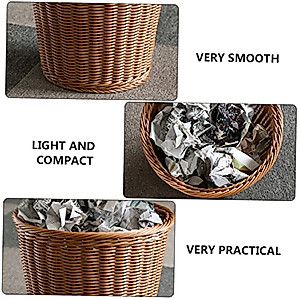 VICASKY 1pc Rattan Trash Can Woven Storage Baskets Seagrass Storage Baskets Decorative Storage Baskets Wicker Garbage Basket Fake Rattan Trash Can Garbage Containers Woven Rubbish Can