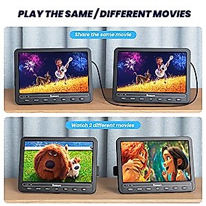 NAVISKAUTO 10.5" Dual Screen Portable DVD Player for Car with Built-in Rechargeable Battery, Car DVD Players Support USB/SD Card, Last Memory, Play a Same or Two Different Movies (2 X DVD Player)