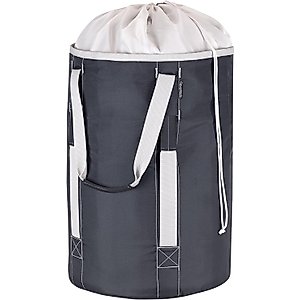 CleverMade Laundry Backpack Duffel Bag Tote with Shoulder Straps - Extra Large Capacity Clothes Hamper with Drawstring Top Closure Lid, Charcoal/Cream