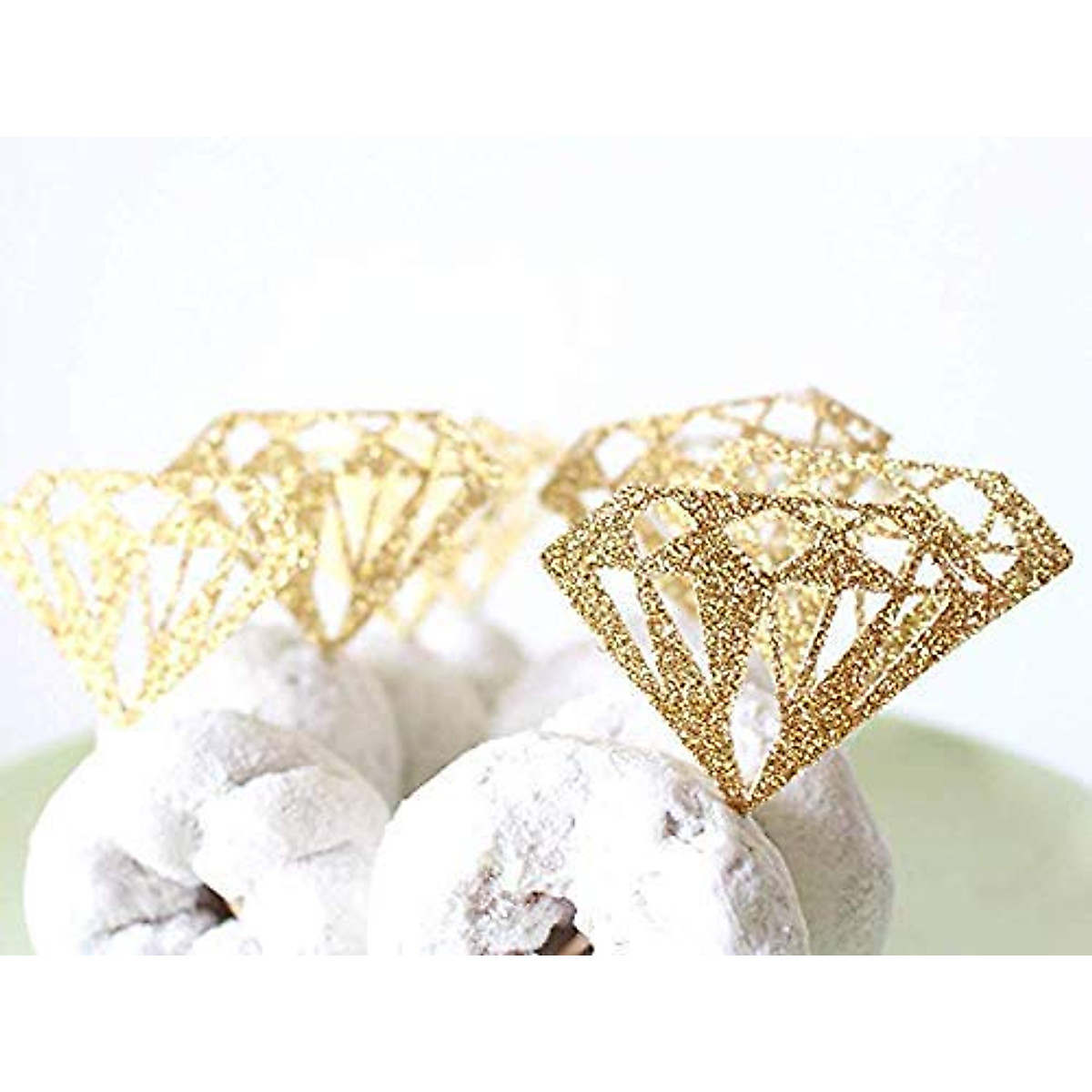 Diamond Cupcake Toppers, Bridal Shower Decorations, Diamond Donut Toppers in Gold Glitter Set of 12