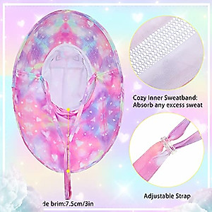 2 Pcs Sun Hat for Girls Unicorn Bucket Summer Hat Kids UV Protection Beach Hat Adjustable Strap Neck Flap Ponytail Cap for Kids 4–12 Years