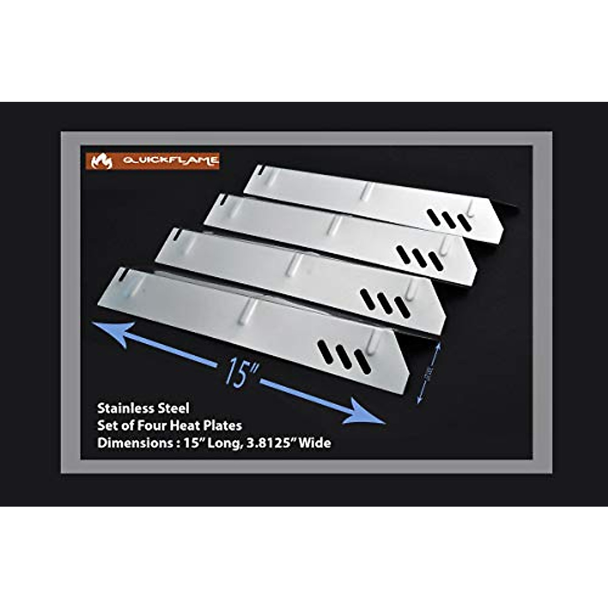 Set of Four Stainless Steel Heat Plates for Uniflame, DynaGlo, Better Home and Garden and Backyard Grill Models