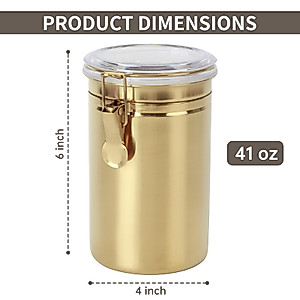 blueden Kitchen Canister 41 oz,Airtight Stainless Steel Kitchen Food Storage Container for Coffee Beans,Beans,Tea,Flour, Cereal,Sugar.Coffee Container with Airtight Clear Lid and Locking Clamp.Gold