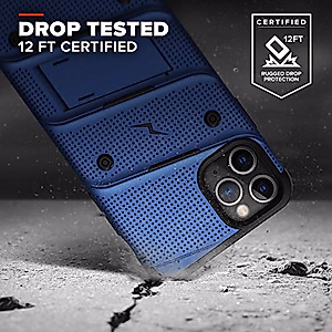 ZIZO Bolt Series iPhone 11 Pro Case - Heavy-Duty Military-Grade Drop Protection w/Kickstand Included Belt Clip Holster Tempered Glass Lanyard - Blue