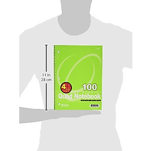 BAZIC Quad-Ruled Spiral Notebook 100 Count, Assorted colors (10 1/2 inches x 8 inches)