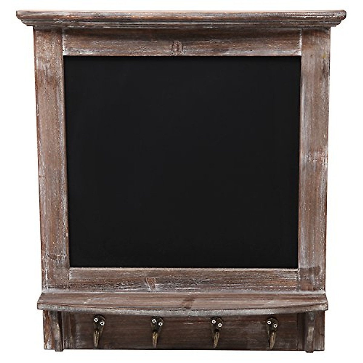 MyGift® Wall Mount Country Rustic Brown Wood Framed Memo Chalkboard Wall Organizer with 4 Key Hooks