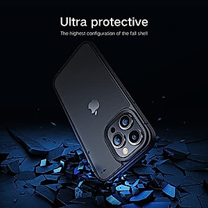 ANNGELAS Shockproof Case for iPhone 14 Pro Max Case【Translucent&Silky Touch&Sensitive Aluminum Buttons】 Anti-Fingerprint Anti-Scratch for iPhone Pro Max 14 Case for Women Men (Black)