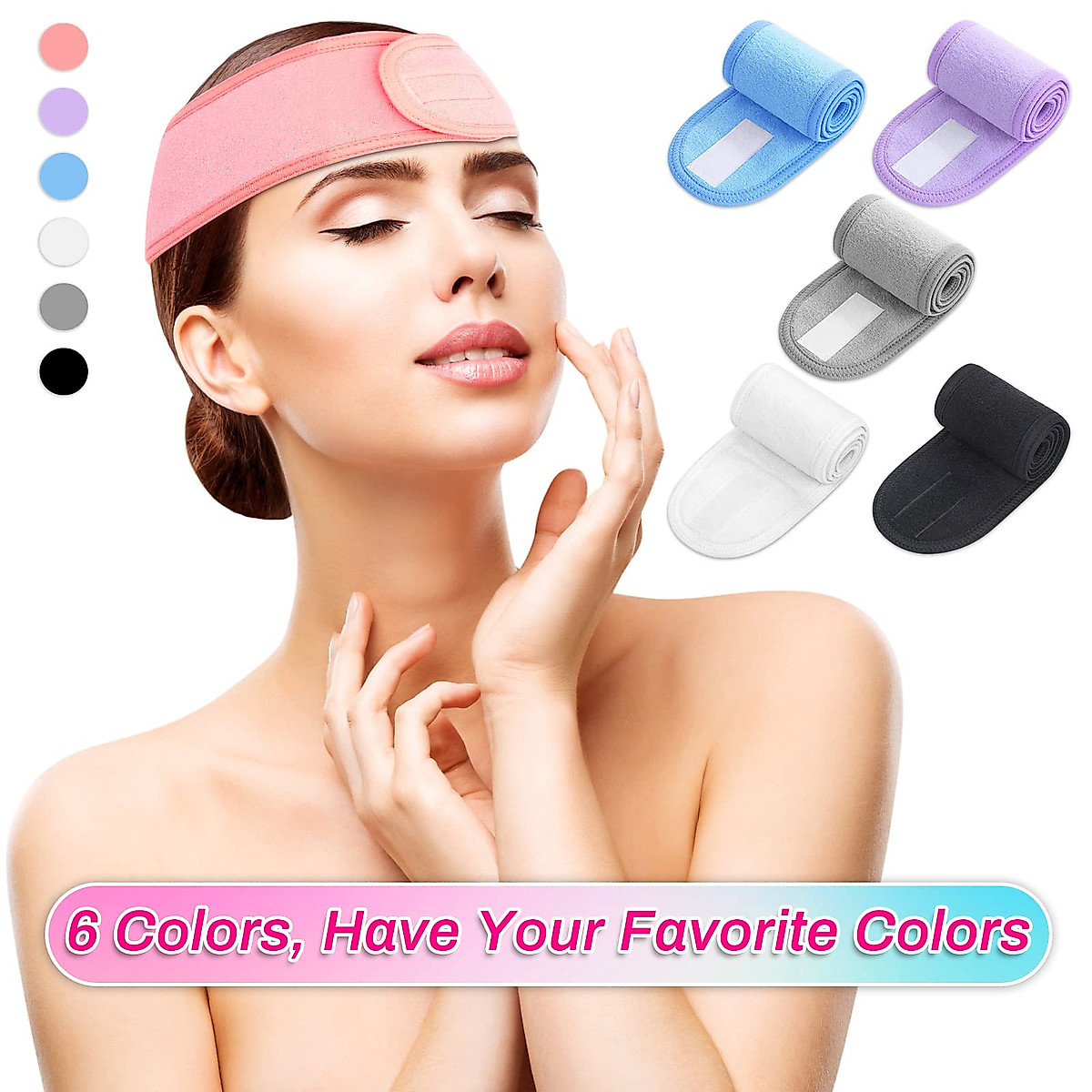 Sublaga Spa Headband Hair Wrap, Sweat Headband Head Wrap Hair Towel Wrap Non-slip Stretchable Washable Makeup Headband for Face Wash (6pcs colorful)