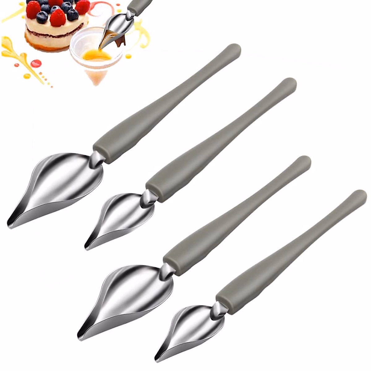 4 Pcs Culinary Drawing Decorating Spoons Set Drawing Decorating Spoon Plated Decorating Pencil Spoon Dessert Serving Decorating Spoon for Decorating Plates Cake and Dessert