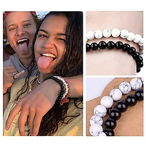 OBX bracelet, Outer Banks JJ Beads bracelets, Natural Black Onyx and White Turquoise Gemstones Bracelets, 3 lengths Outer Banks Jewelry (Black Obsidian, 23cm Length)