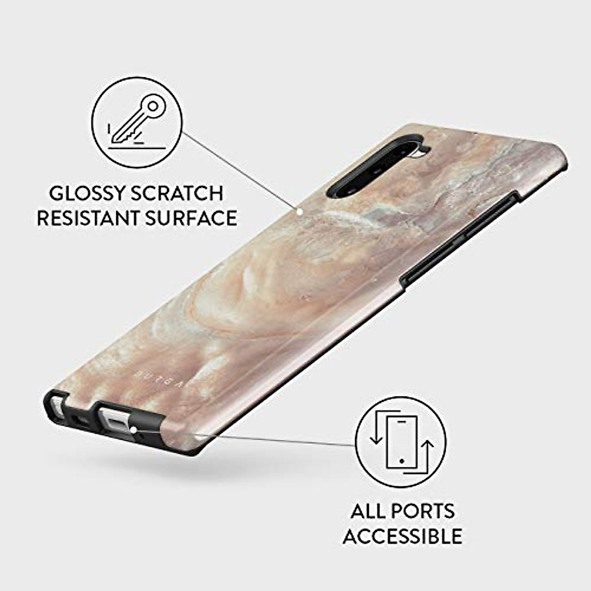 BURGA Phone Case Compatible with Samsung Galaxy Note 10 - Hybrid 2-Layer Hard Shell + Silicone Protective Case -Nude Shades Marble Brown Seashell Pearl Serene - Scratch-Resistant Shockproof Cover