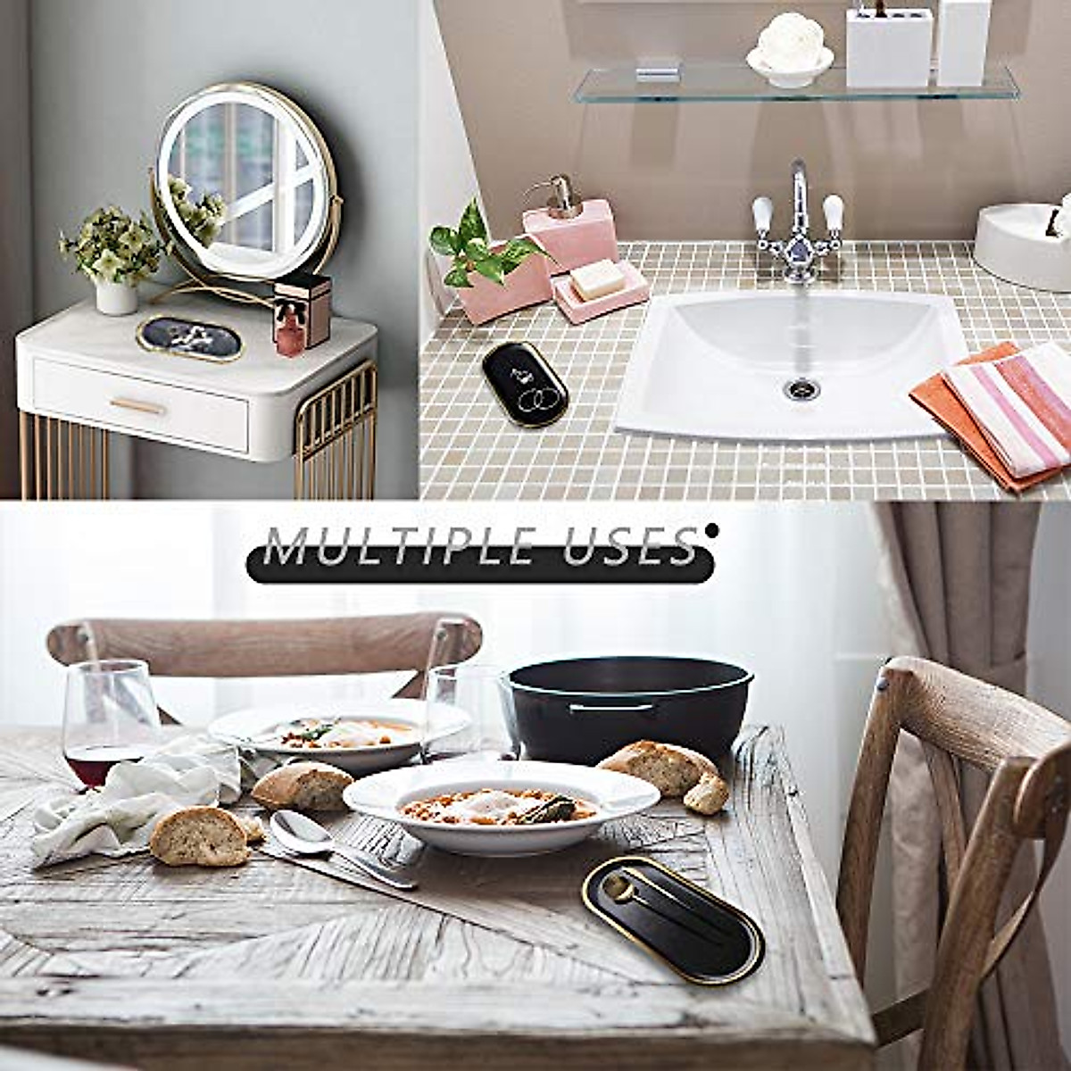 Ceramic Tray Marble Style, Roucerlin Golden Edge Jewelry Dish Tray, Dresser Vanity Decorative Tray Dessert Plate Storage Tray Tea Coffee Cake Fruit Tray Cosmetics Ring Organizer (Black)