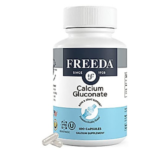 Freeda Calcium Gluconate - Kosher Vegan Calcium Supplement for Women & Men - Easy to Digest - Bone Health Supplement & Joint Support - Pure Calcium Supplement Without Vitamin D (100 Capsules)