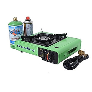 Flame King YSNVT-505 Dual Fuel Butane & Propane Gas Camping Stove with Single Burner, Portable and Great for Outdoor Cooking, Backpacking 8.5"X8.5" grid