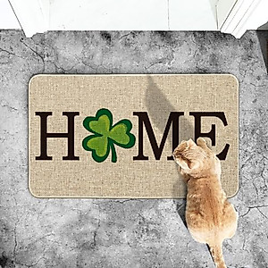 Artoid Mode Home Clover Shamrock Decorative Doormat, Seasonal Spring St. Patrick's Day Holiday Home Low-Profile Floor Mat Switch Mat for Indoor Outdoor 17 x 29 Inch