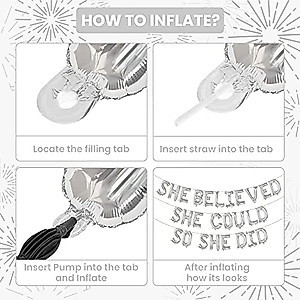 XtraLarge, She Believed She Could So She Did Banner - 16 Inch, Silver Graduation Banner | Graduation Party Decorations 2023 | Metallic Silver Congrats Grad Banner for Graduation Party Supplies 2023