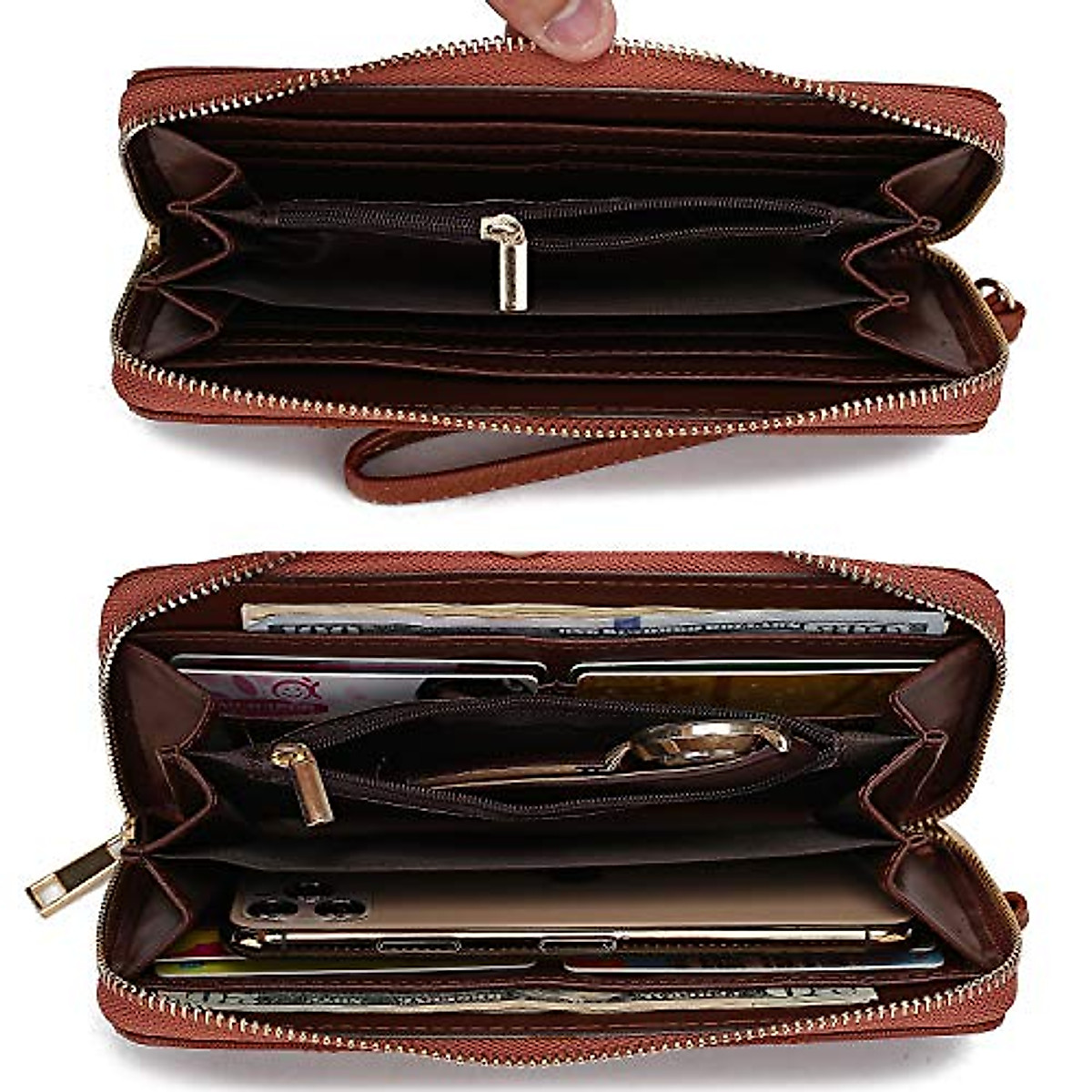 MKF Wallet Wristlet Handbag for Women – PU Leather Bag – Double Zipper Multi Compartment Designer clutch Purse