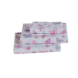 Better Home Style Butterflies Butterfly Floral Flowers Pink Purple Turquoise Girls/Kids/Teens 4 Piece Sheet Set with Pillowcases Flat and Fitted Sheets Set # Tree Butterfly (Full)