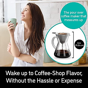 Coffee Gator Pour Over Coffee Maker - 14 oz Paperless, Portable, Drip Coffee Brewer Pour Over Set w/Glass Carafe & Stainless-Steel Mesh Filter, 400ml Clear