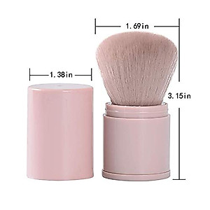 RN BEAUTY Retractable Kabuki Brushes Foundation Brush Blush Brush Bronzer Brush Face Blender Brush Professional Powder Mineral Blending Buffing Makeup Application Portable With Cover - Pink