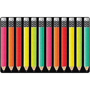 Flagship Carpets Schoolgirl Style Stylish Black & White Brights Pencil Classroom Area Rug for Indoor Classroom Learning or Kid Bedroom Educational Play Mat, 7'6" x 12', Multi