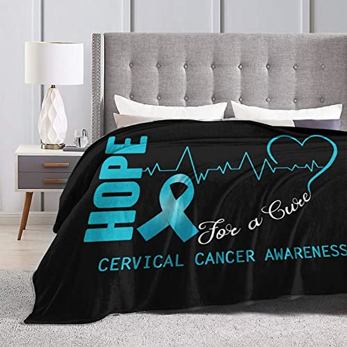 Hope for A Cure Cervical Cancer Awareness Blanket Printed Flannel Throw Blanket 80"X60" Anti-Pilling Blanket Bed Sofa Living Room Bedroom