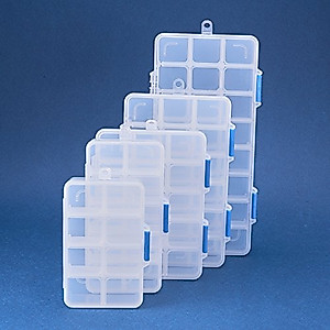 BENECREAT 5 Pack-Mixed Size Jewelry Dividers Box Organizer Adjustable Clear Plastic Bead Case Storage Container (24/18/15/10/8 Grids)