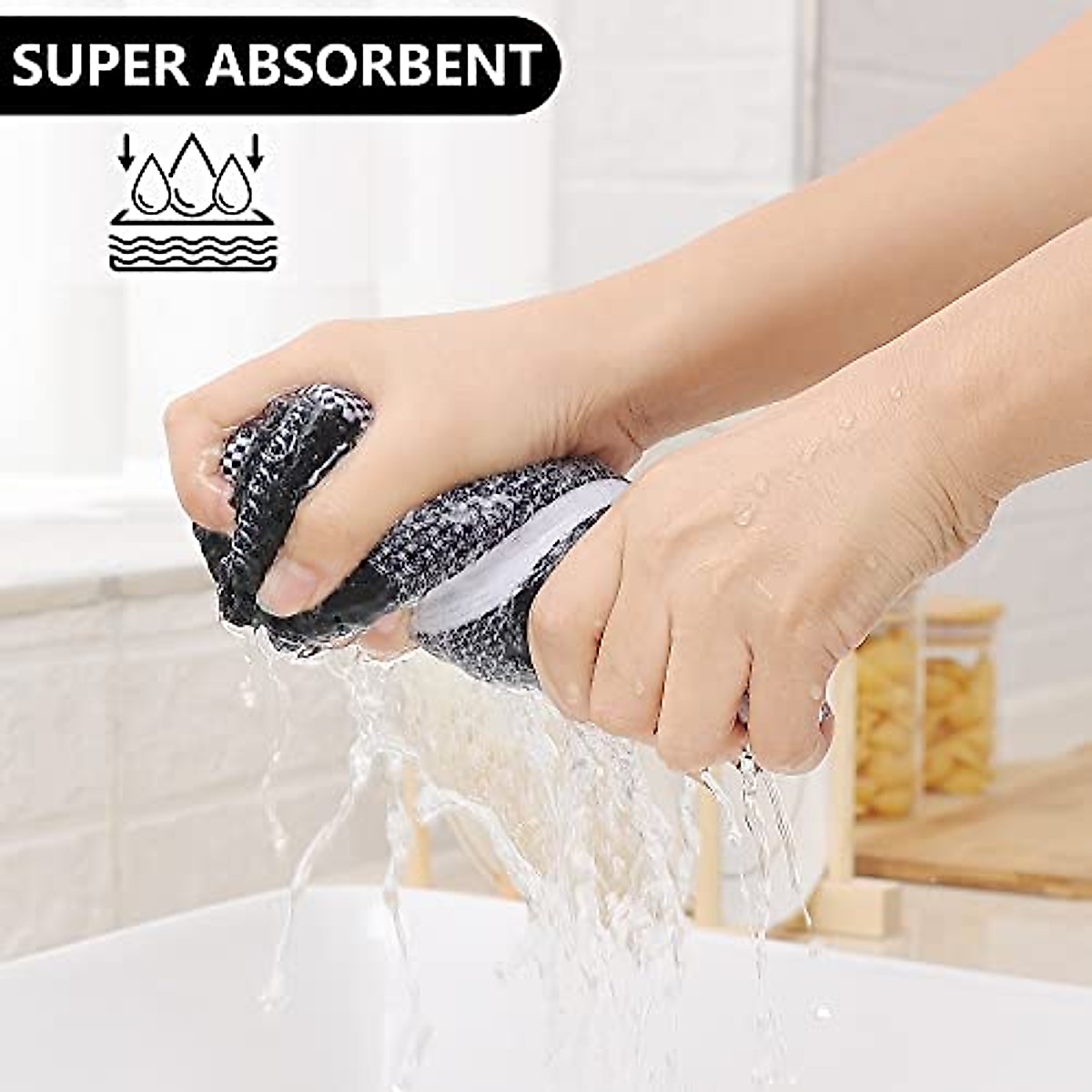 Homaxy 100% Cotton Waffle Weave Check Plaid Kitchen Towels, 13 x 28 Inches, Super Soft and Absorbent Dish Towels for Drying Dishes, 4-Pack, White & Black