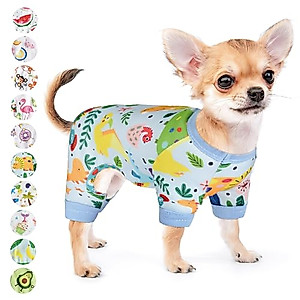 Dog Pajamas for Small Dogs Girl Boy Puppy Pjs Summer Pet Onesies for Chihuahua Yorkie Teacup Cute Soft Material Stretch Able Cat Clothes Outfit Apparel Doggy Jumpsuit (Small, Dinosaur)