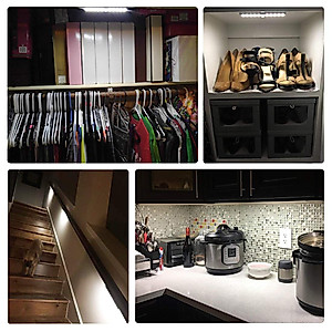 Remote Control Under Cabinet Lights with Remote 6 Pack, 20-LED Dimmable Closet Lighting Battery Operated Under Counter Light, Stick on Touch Night Light Strip for Kitchen Stairway Bedroom, 3 Colors