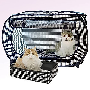 Necoichi Portable Stress Free Cage Carrier and Litter Box, Indoor & Outdoor, Travel (Black, Cage/Kennel+Litter Box)