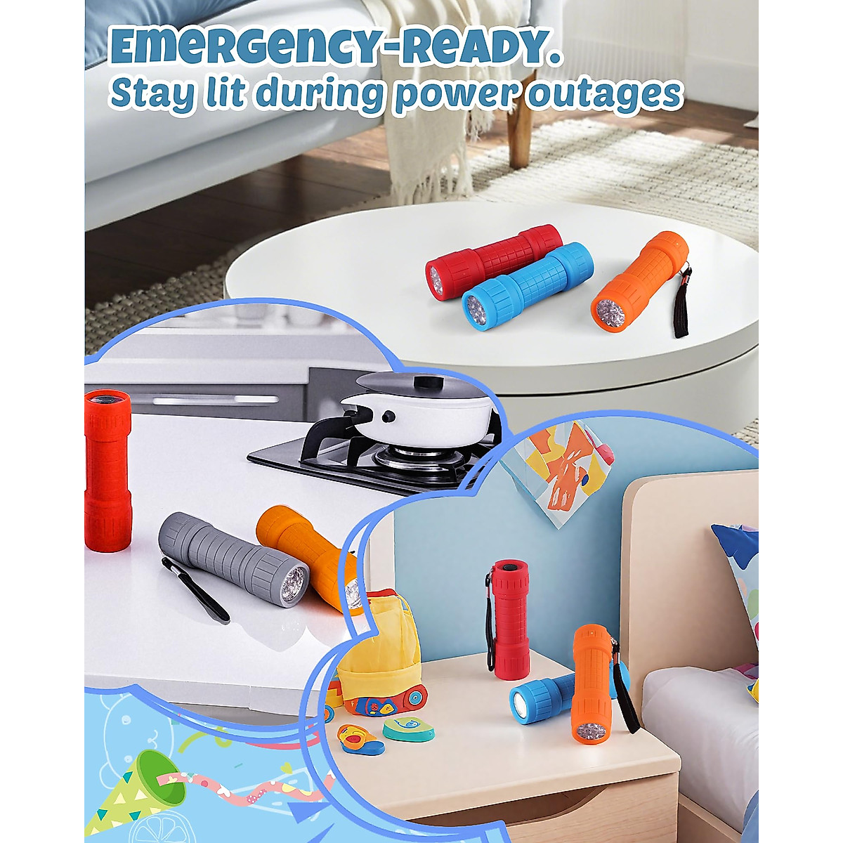 EverBrite 9-LED Flashlight 6-Pack Compact Handheld Torch Assorted Colors with Lanyard 3AAA Battery Included (Hurricane Supplies, Camping)