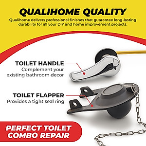 Qualihome Front Mount Chrome Toilet Handle Replacement Kit with 2 Inch Universal Toilet Flapper Replacement Kit and Stainless Steel Toilet Flapper Chain