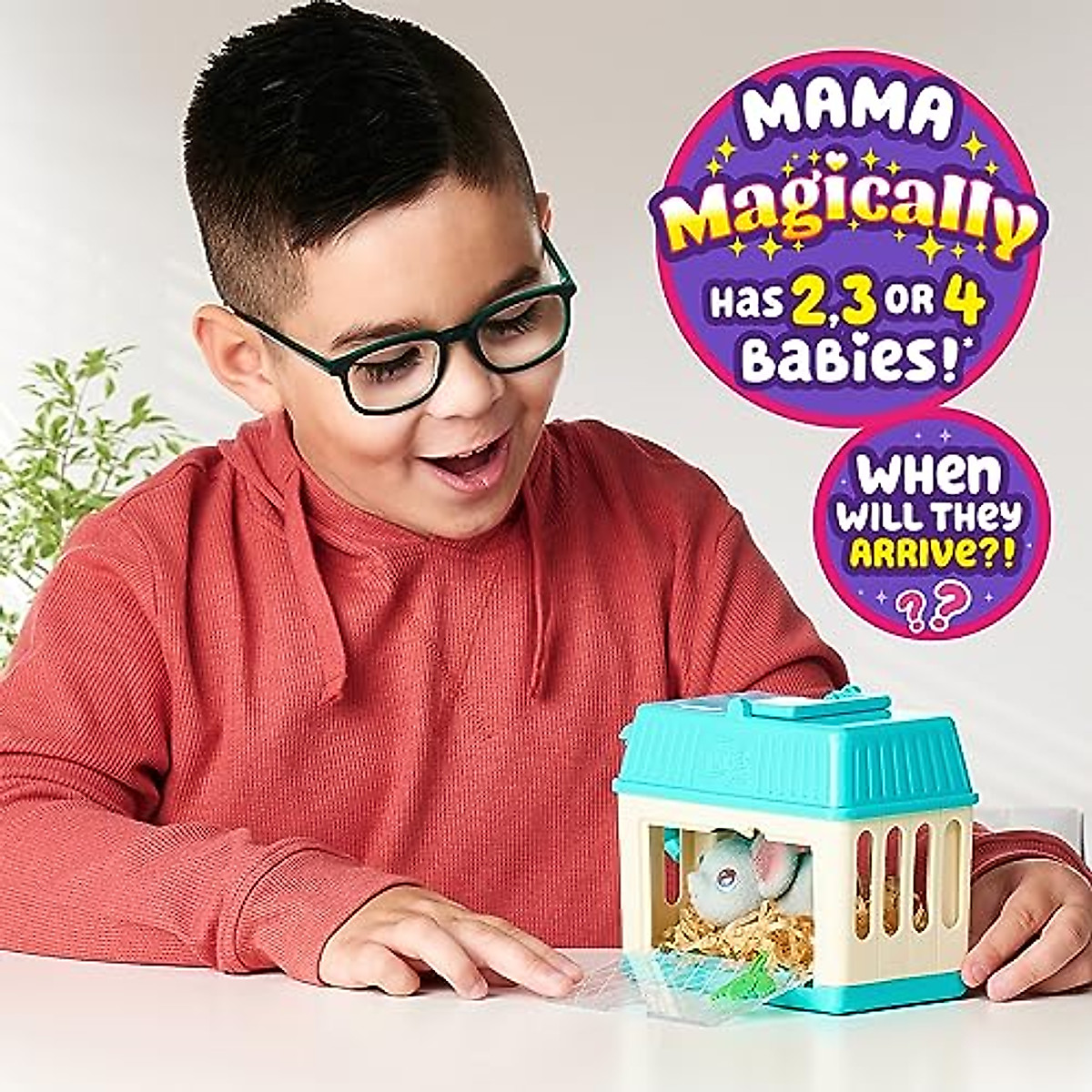 Little Live Pets - Mama Surprise Minis. Feed and Nurture a Lil' Mouse Inside Their Hutch so she can be a Mama. She has 2, 3, or 4 Babies with Surprise Accessories to Dress Up The Babies
