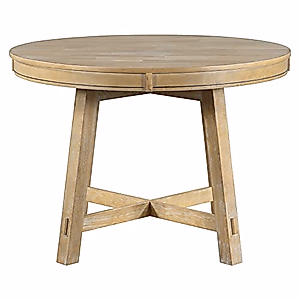 Winwee 42 Inch Farmhouse Extendable Rustic Round Kitchen Dinette Dining Table with 16" Leaf for Kitchen, Dining Room (Natural Wood Wash)