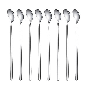 Briout 8-Piece 9-Inch Long Handle Iced Tea Spoon, Ice Cream Spoon, Premium 304 Stainless Steel Cocktail Stirring Spoons