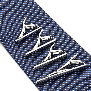 Tie Clips for Men Skinny Necktie in 1.5 Inch Tie Bars Set of 4 with Gift Box for Meeting and Dating wear(Silver)