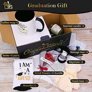 GiftAmaz 2024 Graduation Gifts Set for Her, Congrats Grad Gift Basket Set Include Coffee Mug, Keychain, Bracelet, Candle & Flower for Senior College Graduated Women Girl Congratulations Birthday Gift