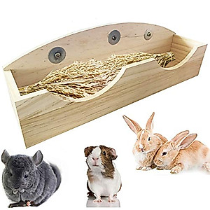Hamiledyi Rabbit Hay Feeder, Bunny Food Manger Wooden Hay Manger Rack Grass Holder for Guinea Pig Chinchilla Hamster