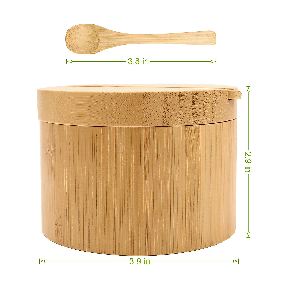 HTB Bamboo Salt Cellar Set with Spoon, Kitchen Spice Containers with Magnetic Swivel Lids, 2 Seasoning Containers Set Engraved with S and P