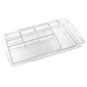 mDesign Expandable Makeup Organizer for Bathroom Drawers, Vanities, Countertops: Organize Makeup Brushes, Eyeshadow Palettes, Lipstick, Lip Gloss, Blush, Concealer - Adjustable Width - Clear